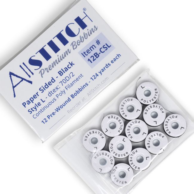 12 Bobbins - AllStitch Cardboard Sided Machine Embroidery Bobbins Styl ...