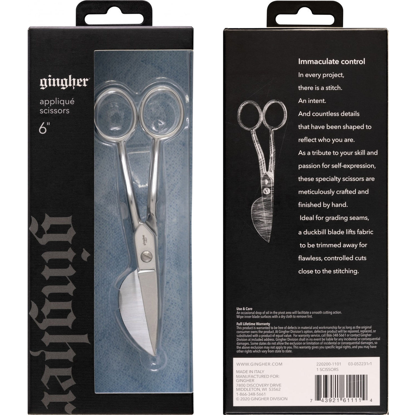 Gingher 6 Inch Knife Edge Applique Scissors G-6R — AllStitch Embroidery ...